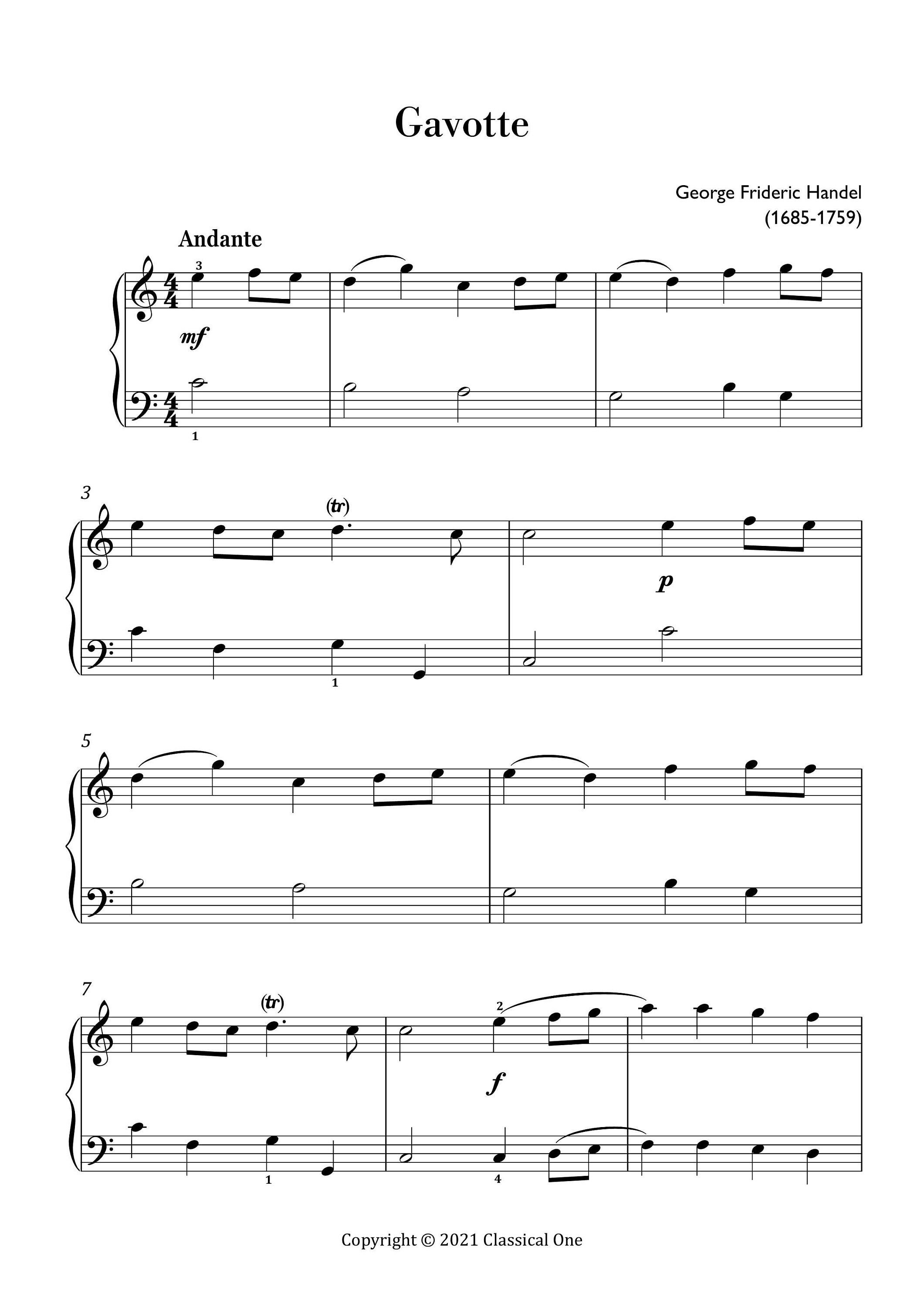 Handel Gavotte easy Piano Sheet Music classical Music - Etsy