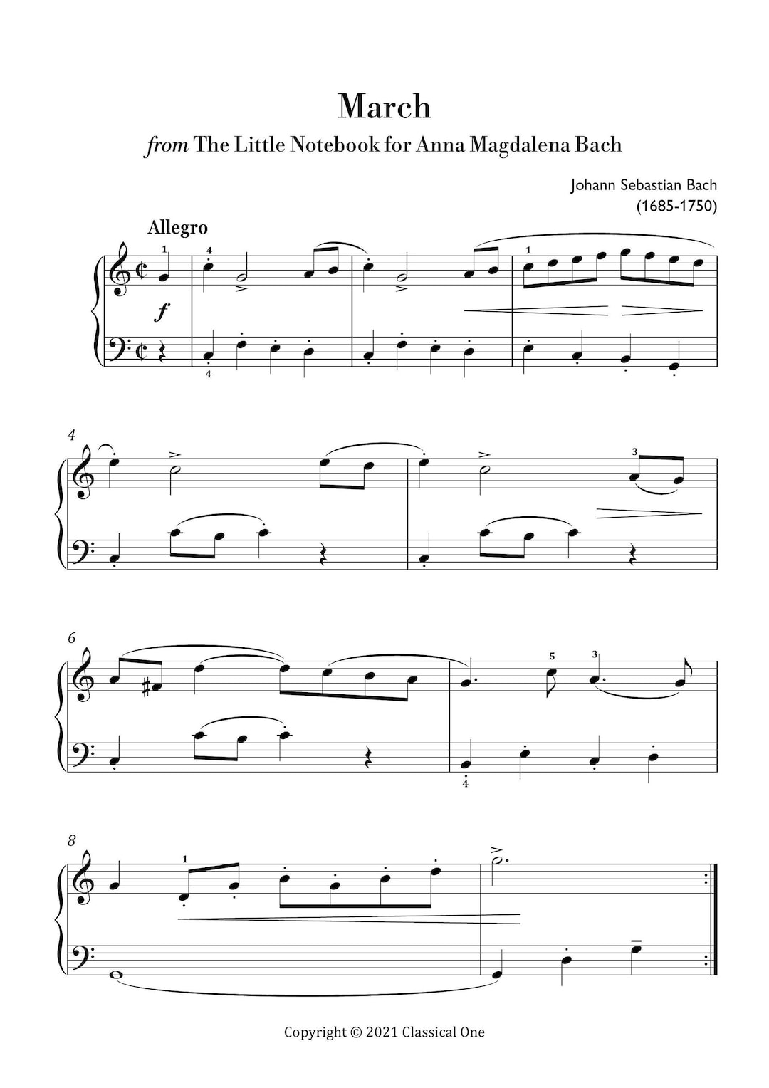 Bach - March (easy Piano) Sheet Music ,classical Music, Music Score ...