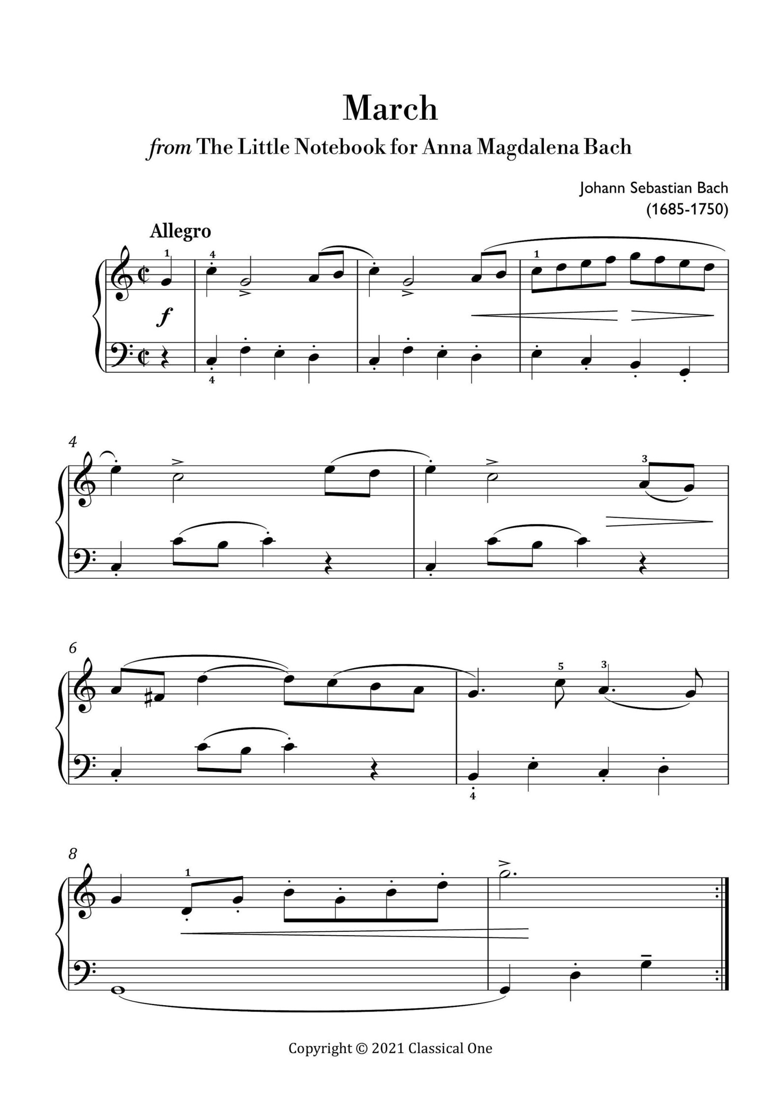 Bach - March (easy Piano) Sheet Music ,classical Music, Music Score ...