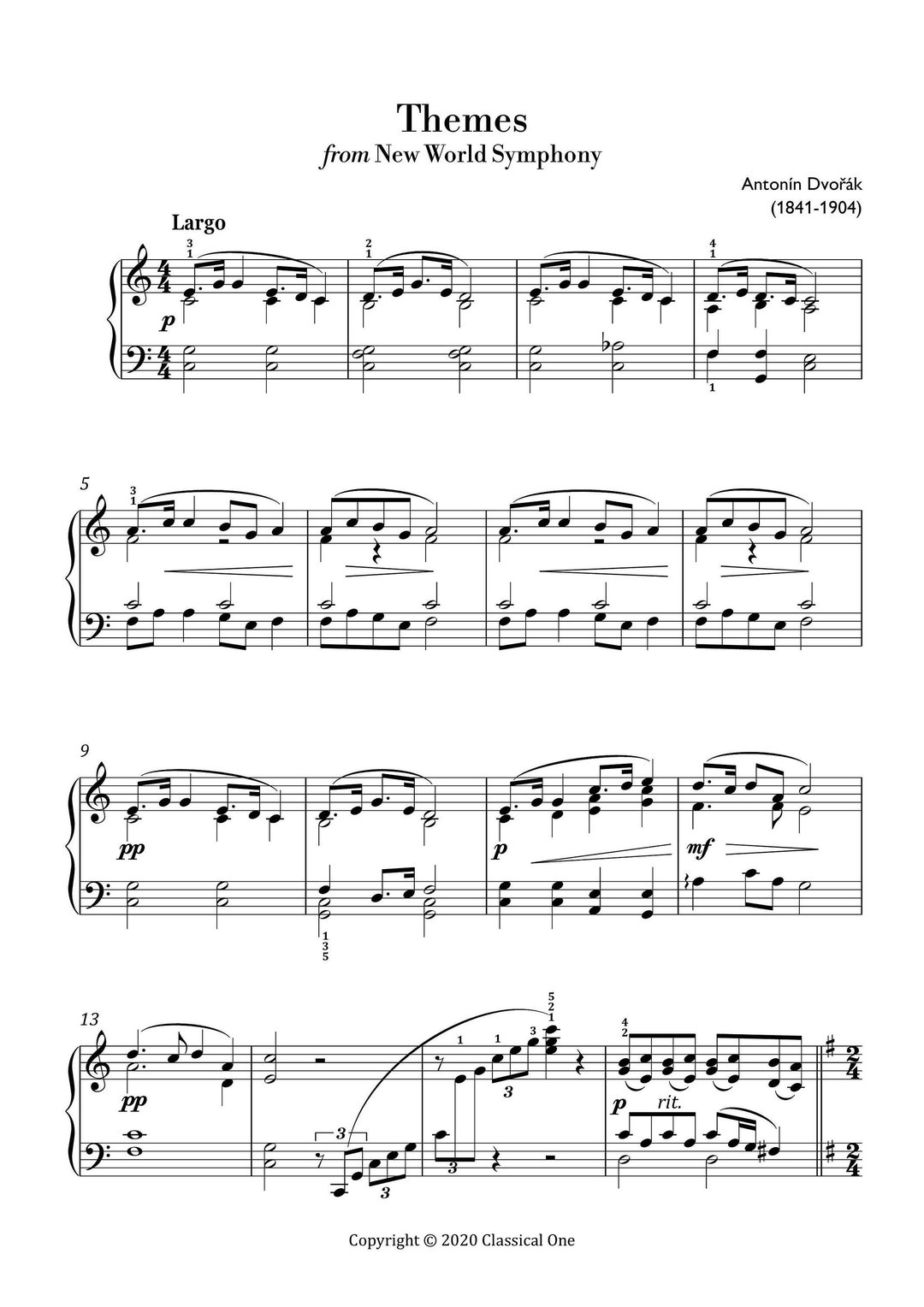 Dvorak - Themes From New World Symphony (easy Piano) Sheet Music ...