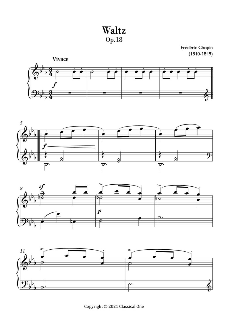 Chopin - Waltz Op.18 (easy Piano) Sheet Music ,classical Music, Music ...