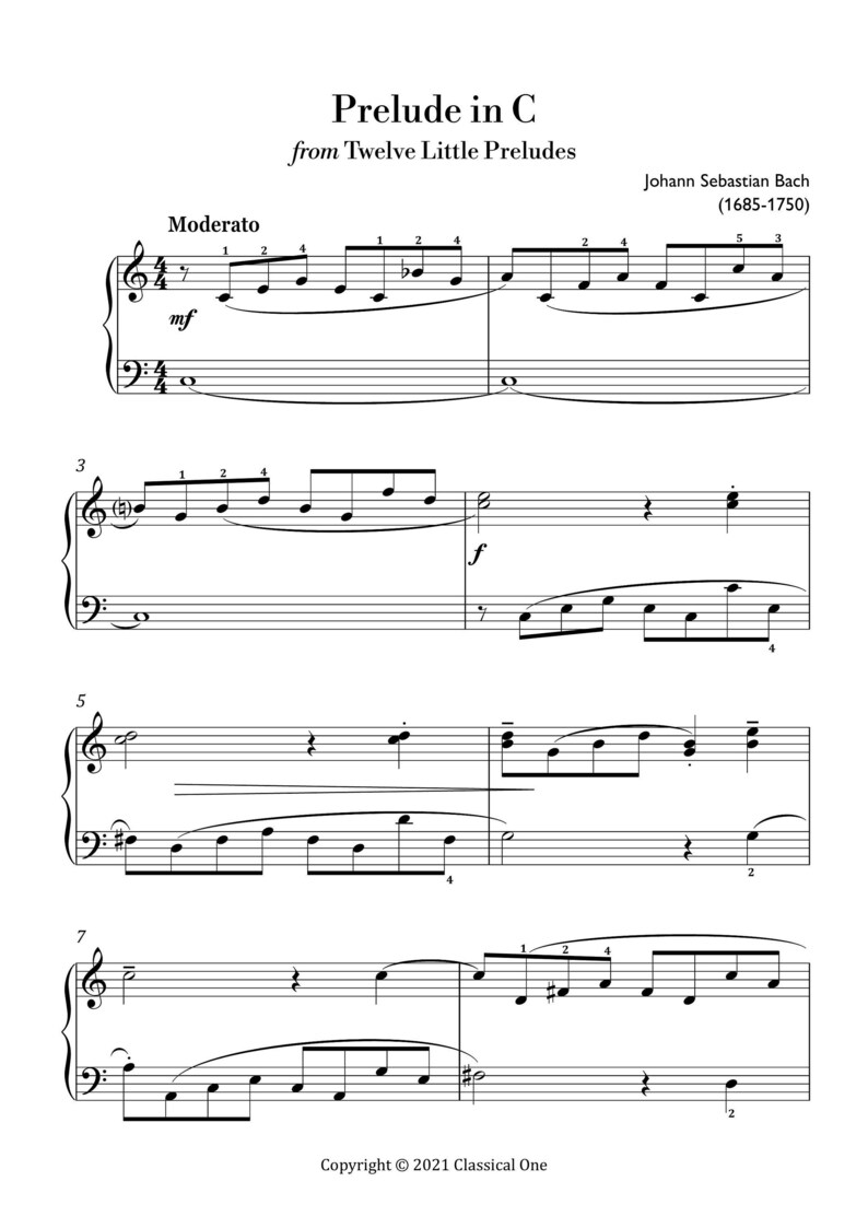Bach - Prelude in C (easy Piano) Sheet Music ,classical Music, Music ...
