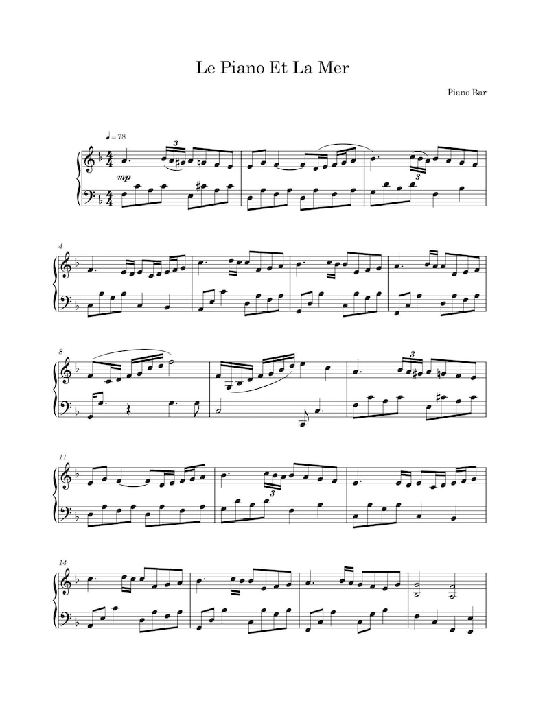 Piano Bar - Le Piano Et La Mer (piano Sheet Music) - Etsy