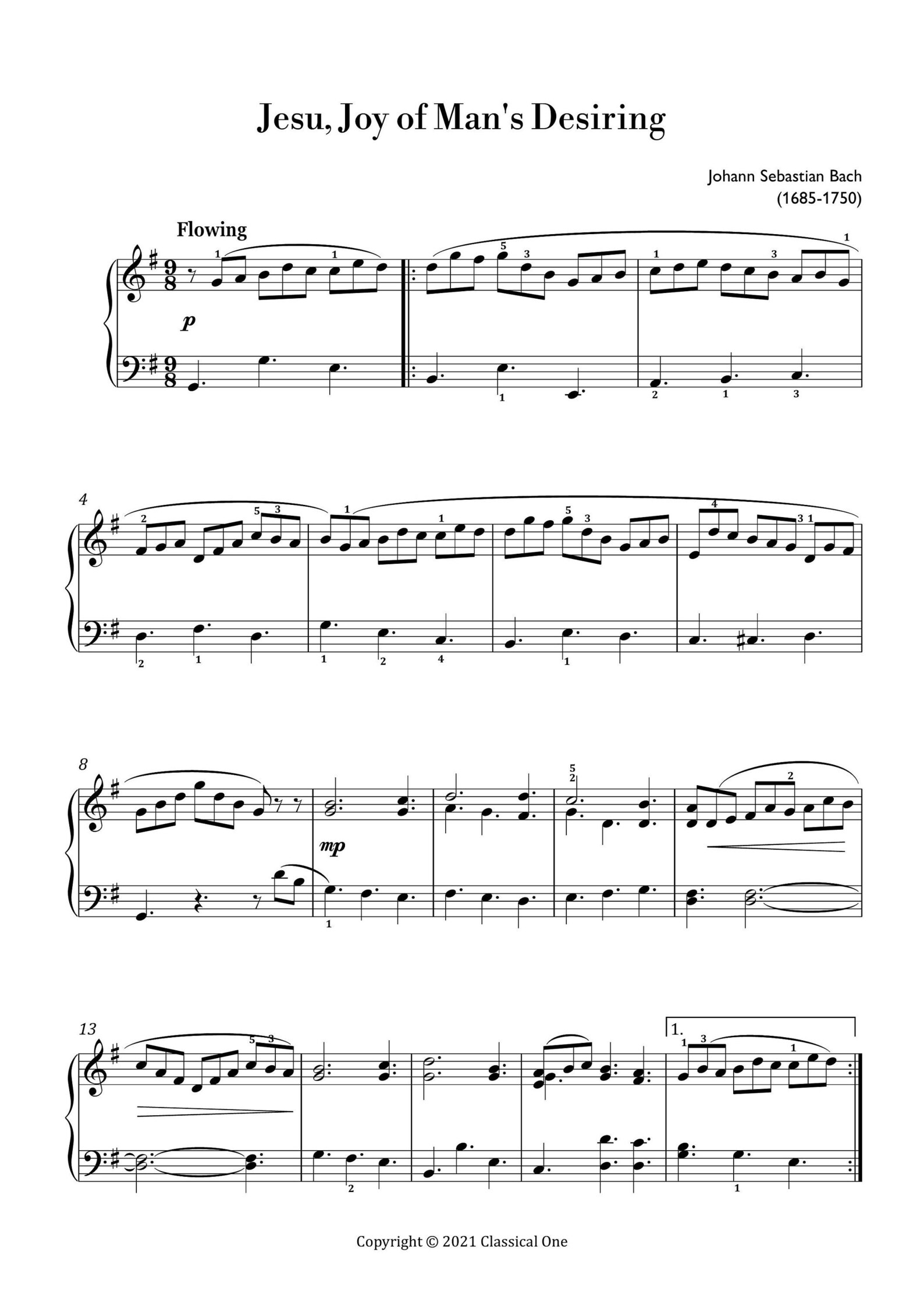 Bach - Jesu Joy of Man's Desiring (easy Piano) Sheet Music ,classical ...