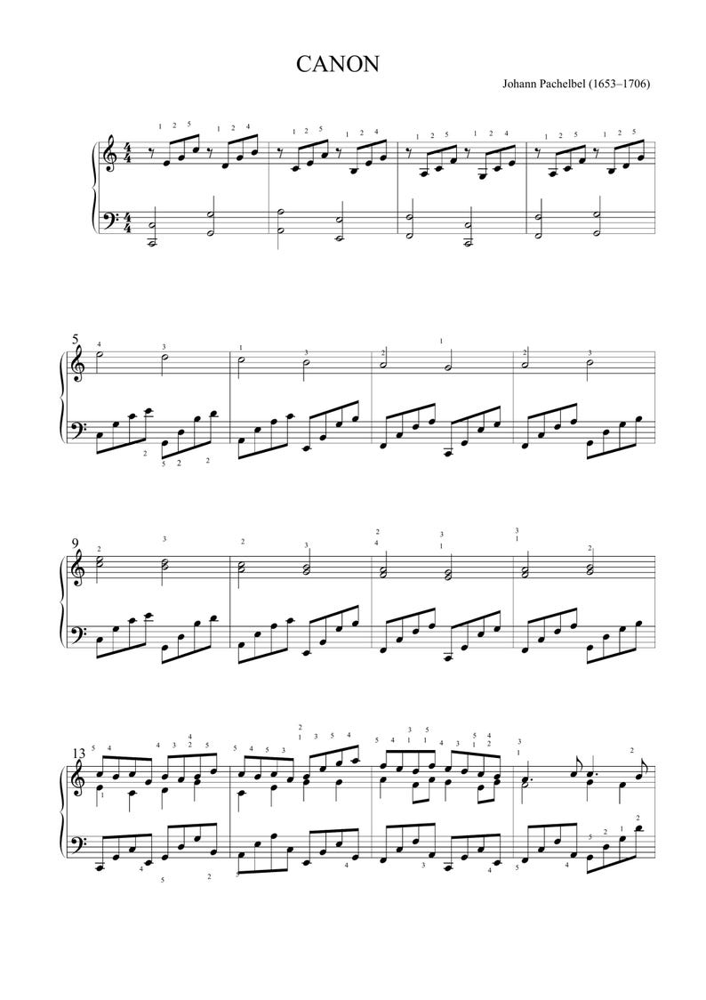 Pachelbel - Canon in C Major - Piano Sheet Music, 4 Pages, Classical ...