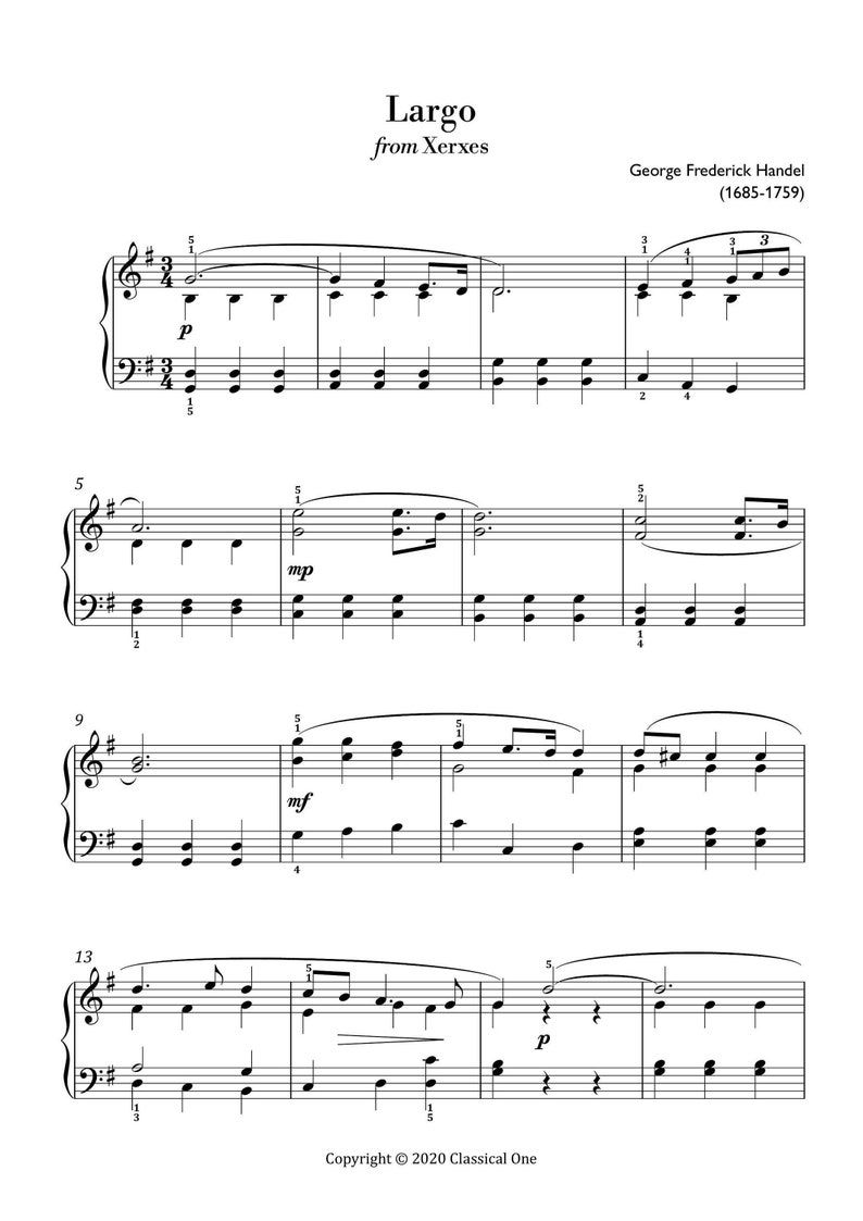 Handel - Largo (from Xerxes) (easy Piano) Sheet Music ,classical Music ...