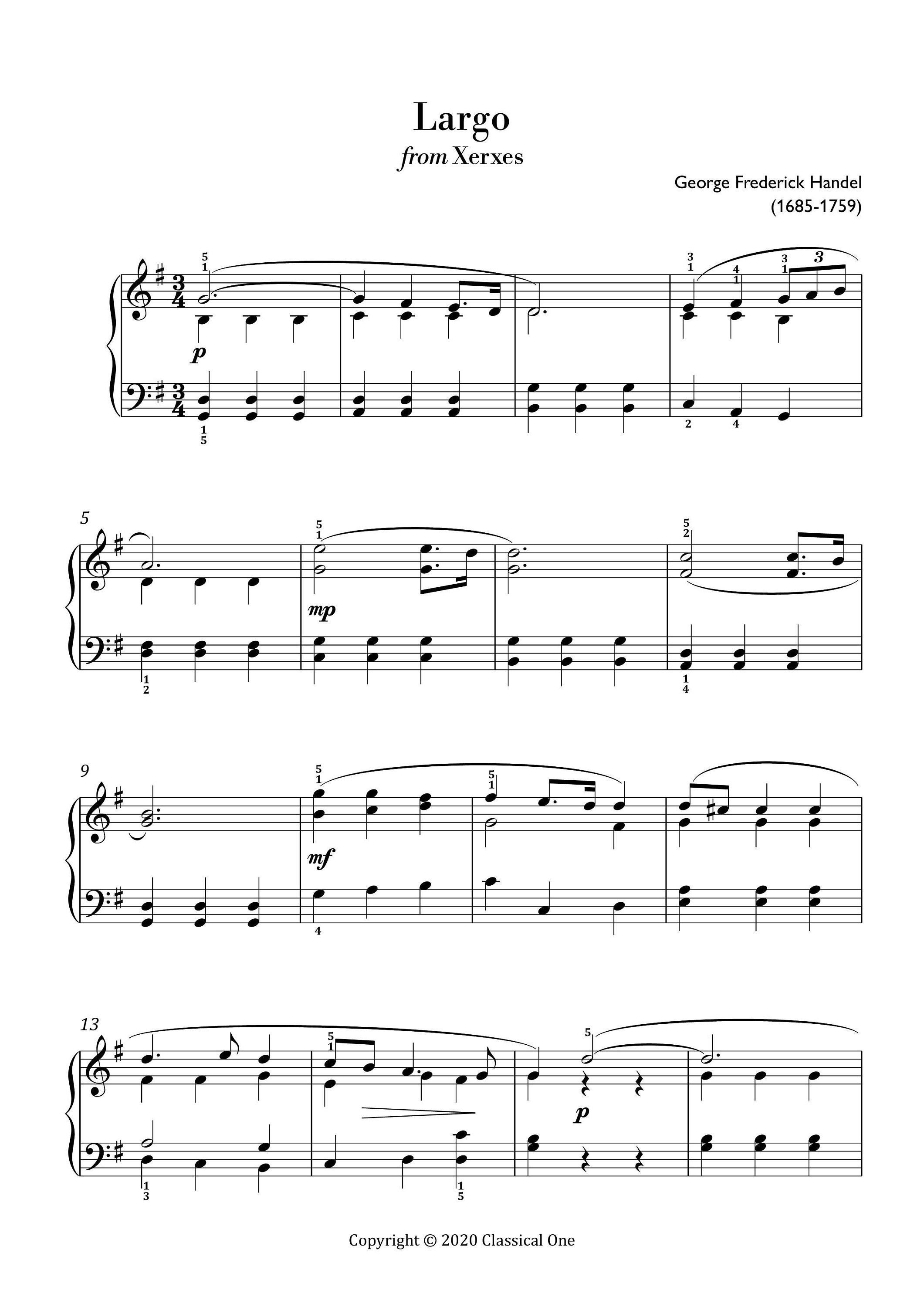 Handel - Largo (from Xerxes) (easy Piano) Sheet Music ,classical Music ...