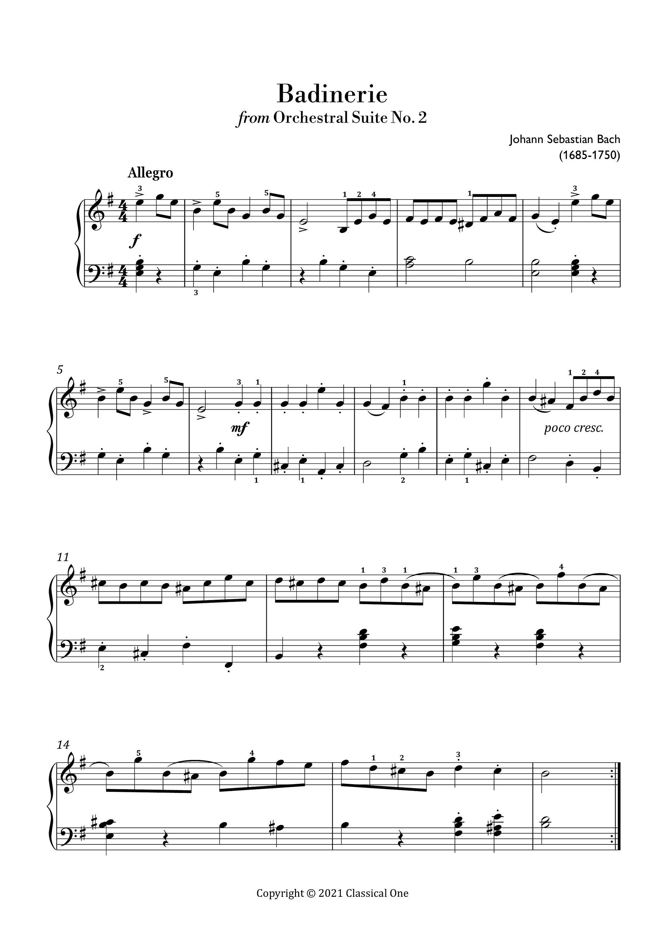 Bach - Badinerie (easy Piano) Sheet Music ,classical Music, Music Score ...