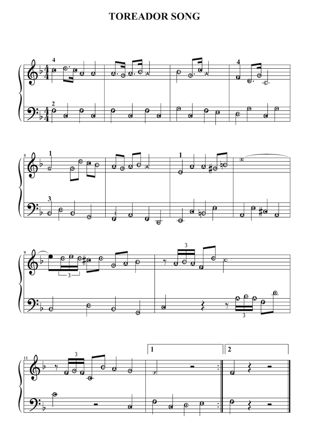 Bizet - TOREADOR SONG (beginner Piano) Sheet Music ,classical Music ...