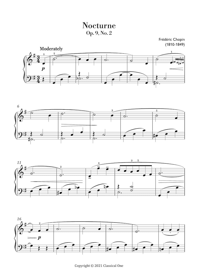 Chopin - Nocturne Op.9 No.2 (easy Piano) Sheet Music ,classical Music, Music Score, Digital ...