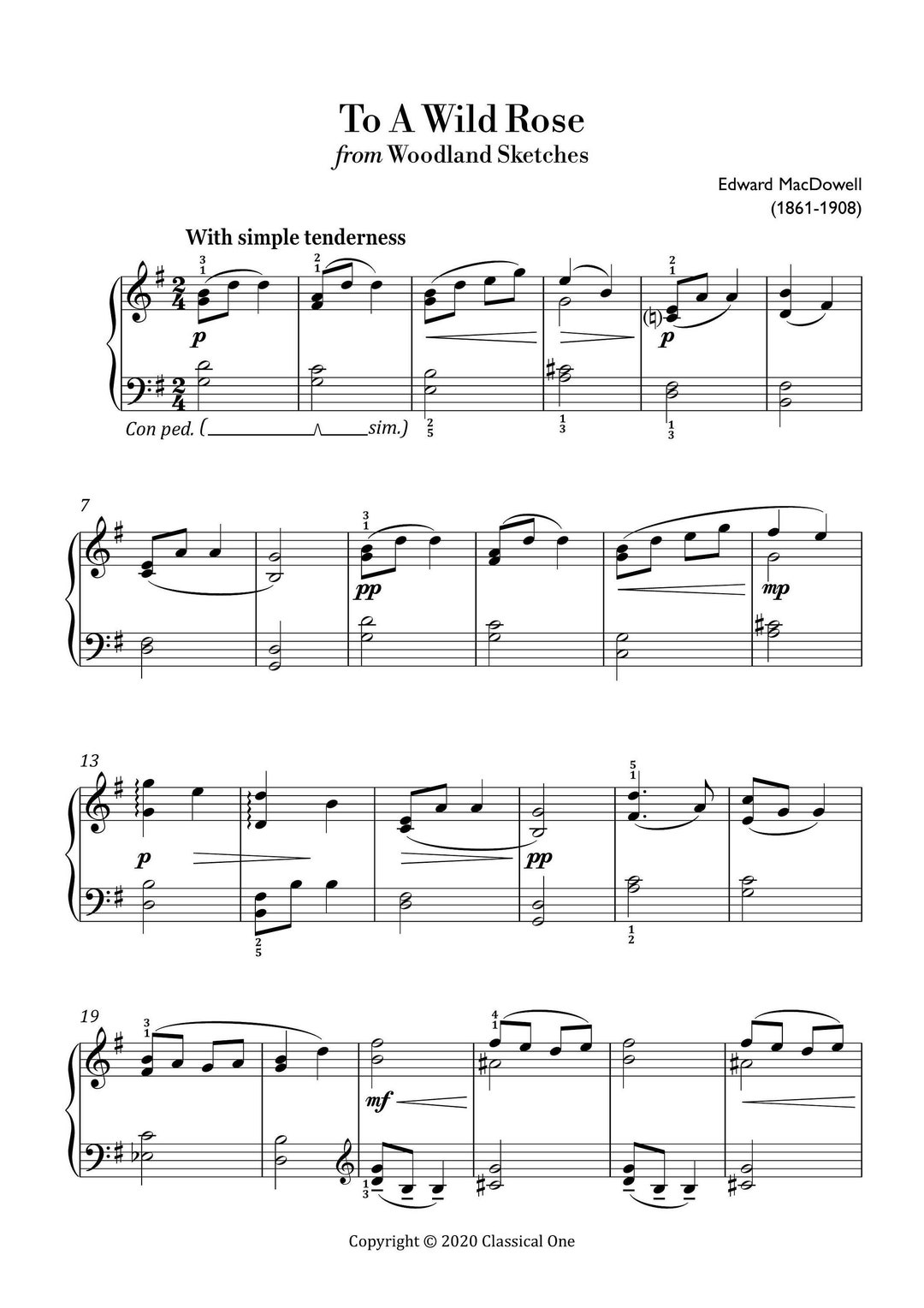 Macdowell - to a Wild Rose (easy Piano) Sheet Music ,classical Music ...