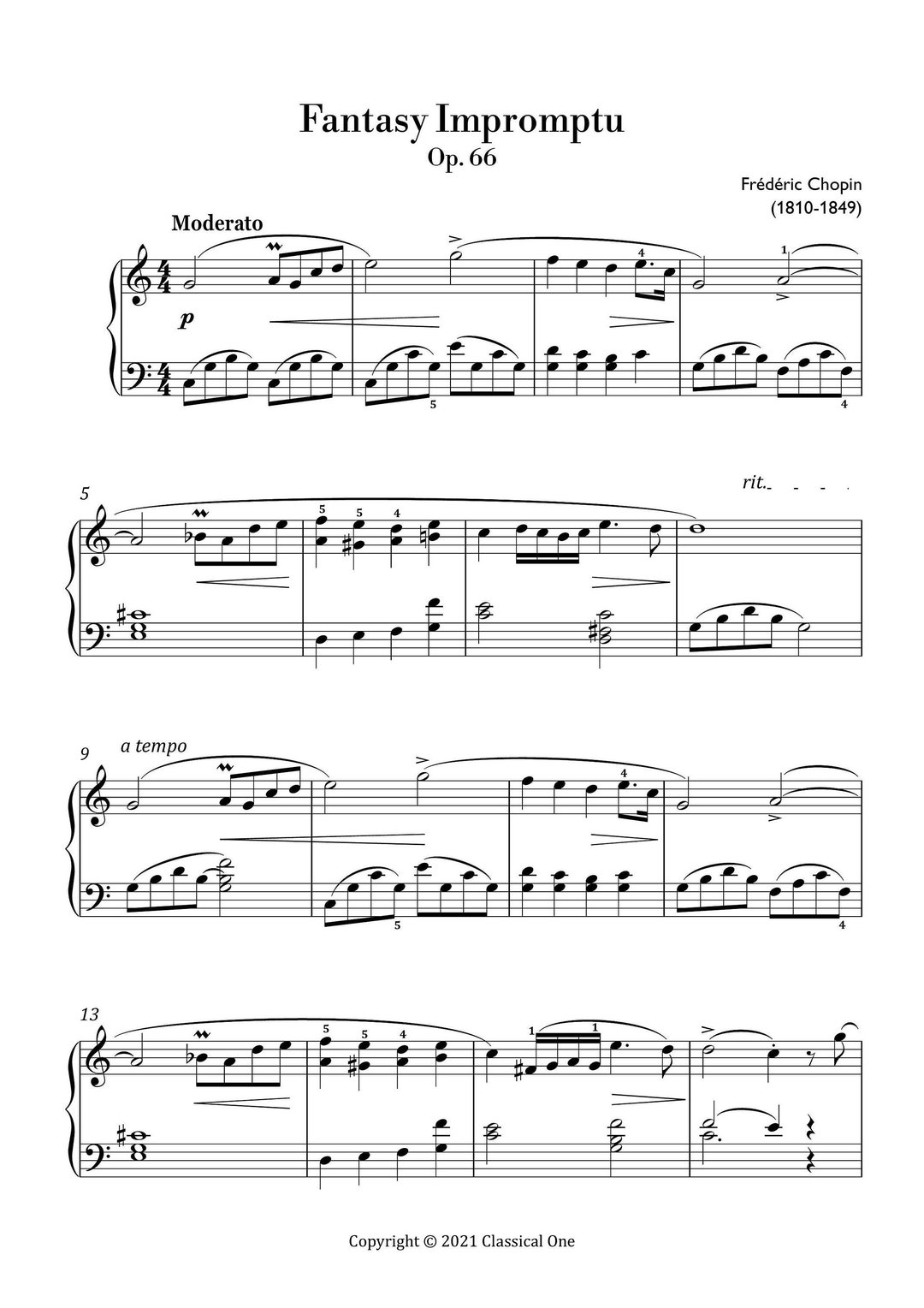 Chopin - Fantasy Impromptu (easy Piano) Sheet Music ,classical Music ...
