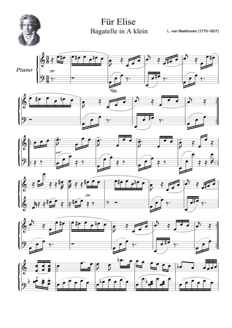 Fur Elise - Piano Sheet Music ,classical Music,music Score,digital ...