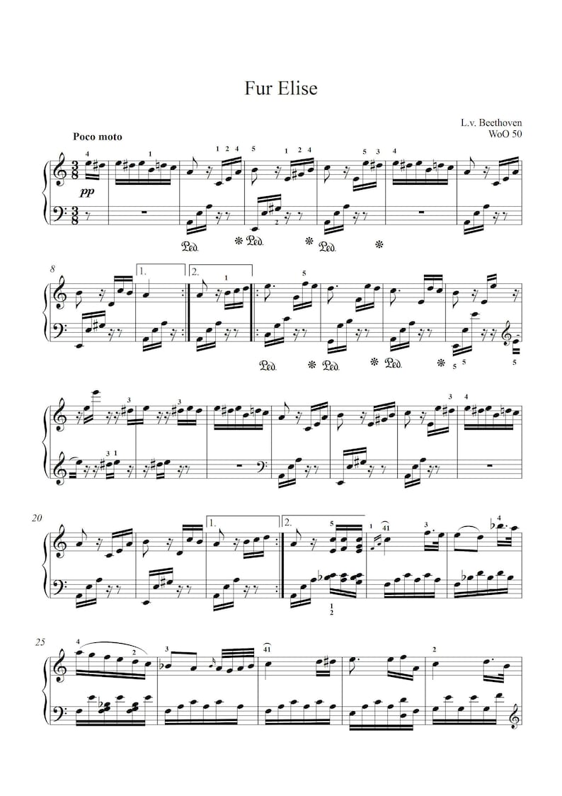 Fur Elise - Piano Sheet Music ,classical Music,music Score,digital ...