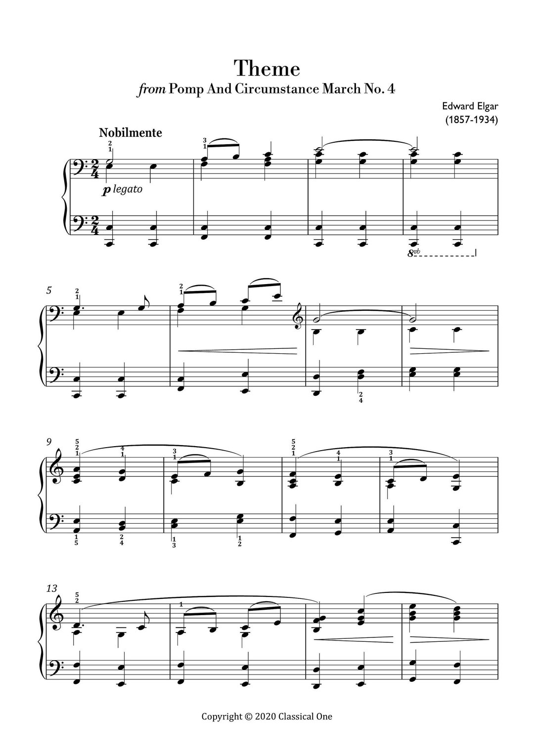 Elgar - Theme From Pomp and Circumstance March No.4 (easy Piano) Sheet ...