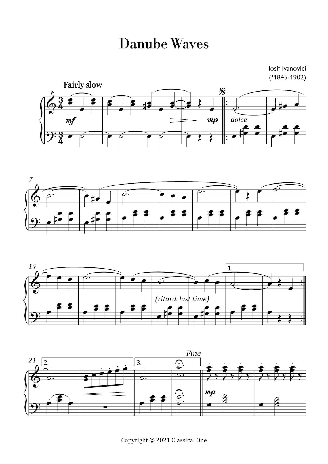 Ivanovici - Danube Waves (easy Piano) Sheet Music ,classical Music ...