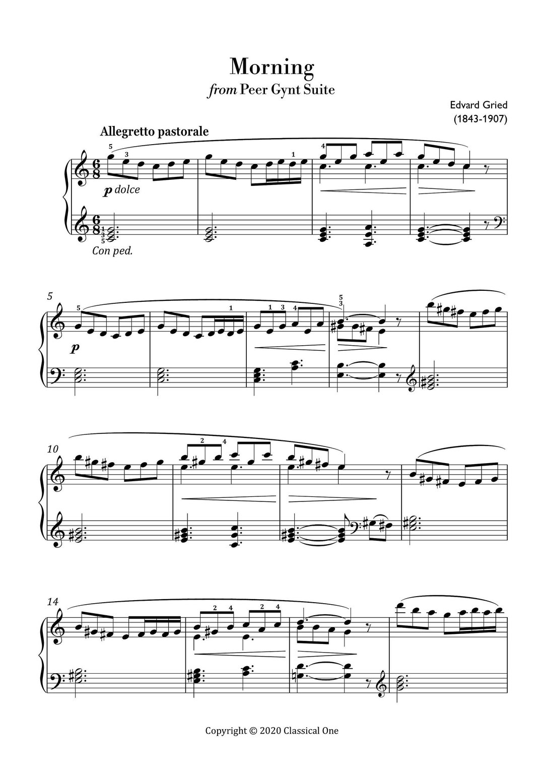 Grieg - Morning (from Peer Gynt Suite) (easy Piano) Sheet Music ...