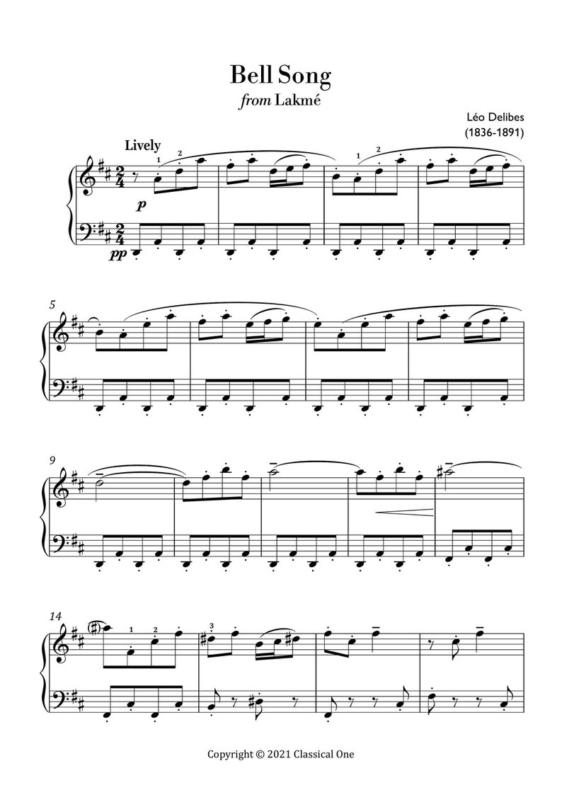 Delibes - Bell Song (easy Piano) Sheet Music ,classical Music, Music ...
