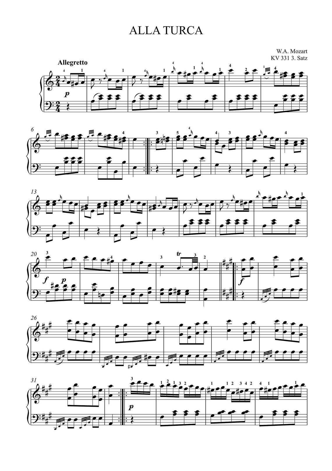 Rondo Alla Turca (turkish March) Piano Sheet Music,classical Music ...
