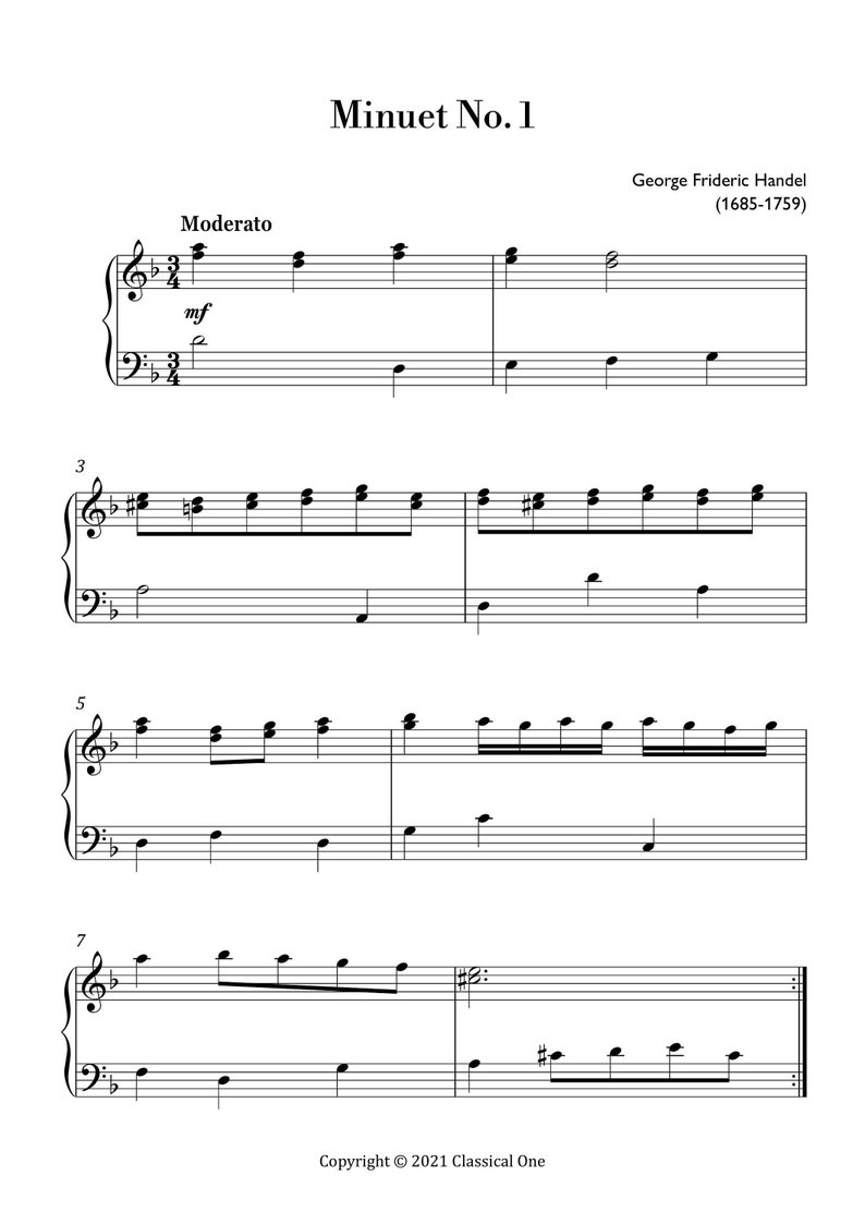 Handel - Minuet No.1 (easy Piano) Sheet Music ,classical Music, Music ...