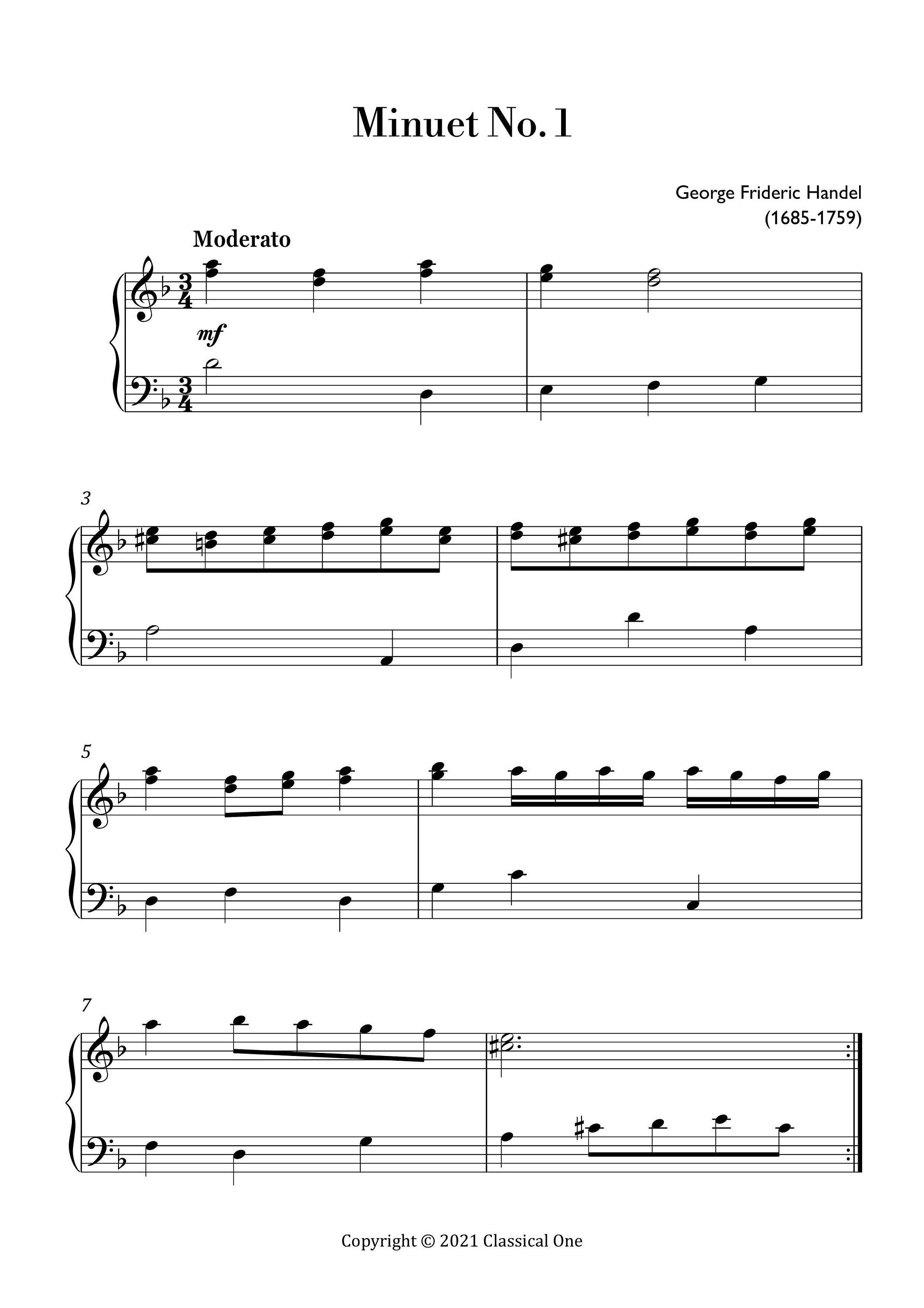 Handel - Minuet No.1 (easy Piano) Sheet Music ,classical Music, Music ...