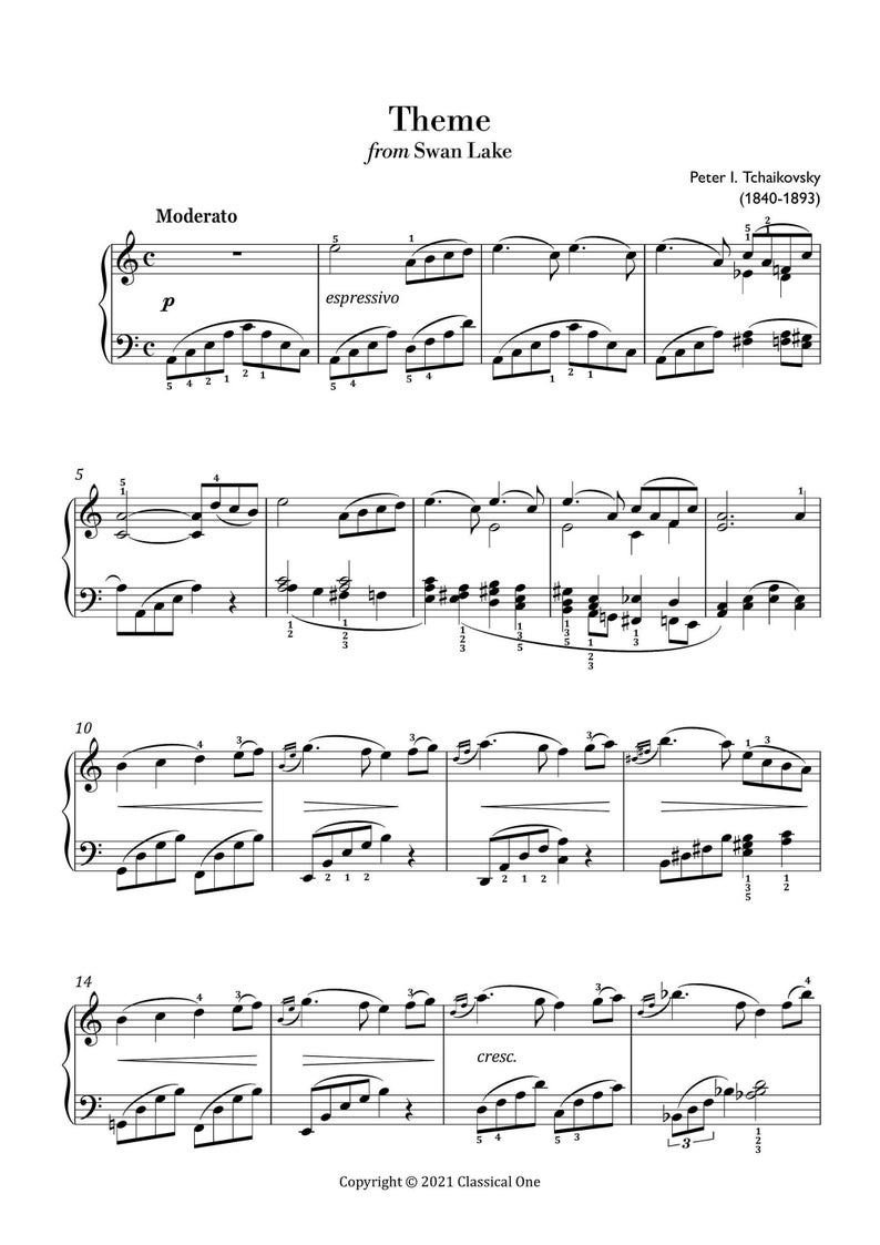 Tchaikovsky - Theme From Swan Lake Sheet Music ,classical Music, Music ...