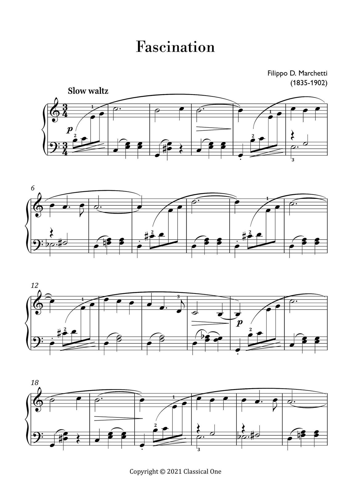 Marchetti - Fascination (easy Piano) Sheet Music ,classical Music ...