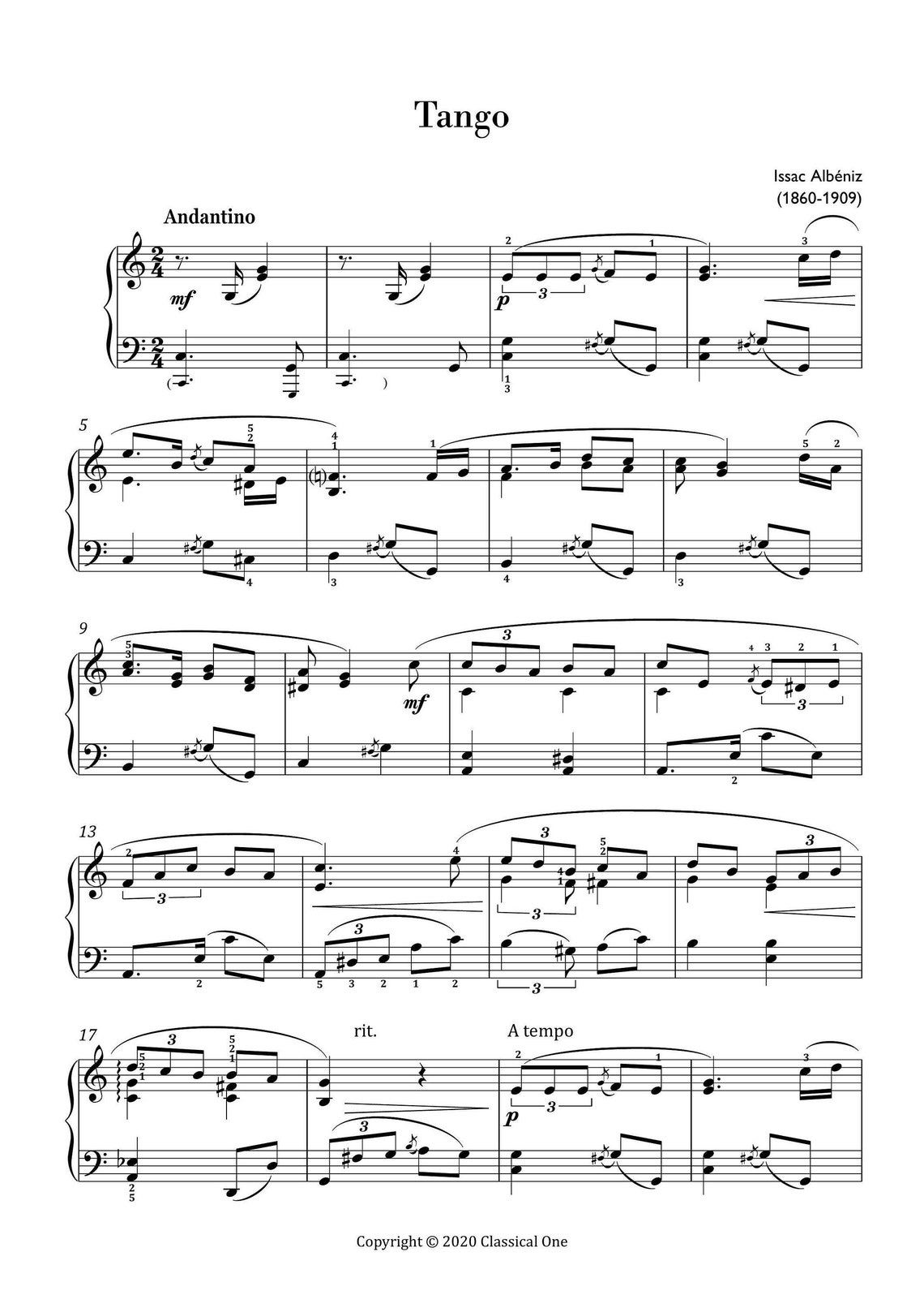 Albeniz - Tango (easy Piano) Sheet Music ,classical Music, Music Score ...