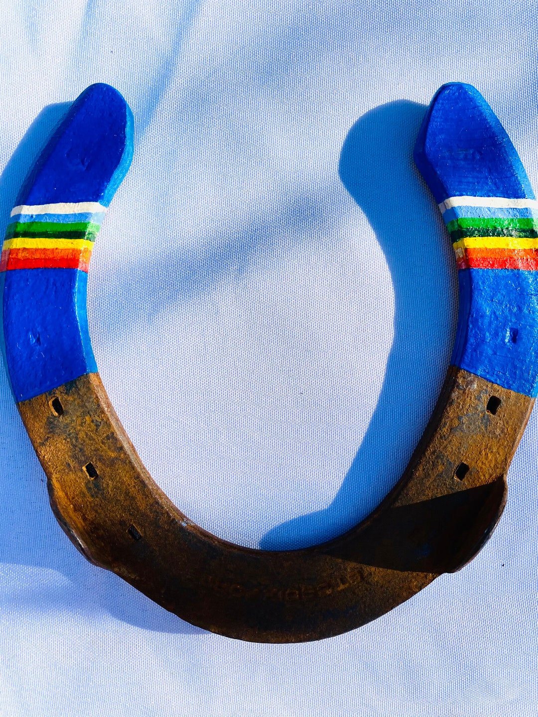 Hand-painted Horseshoe Blue Rainbow - Etsy