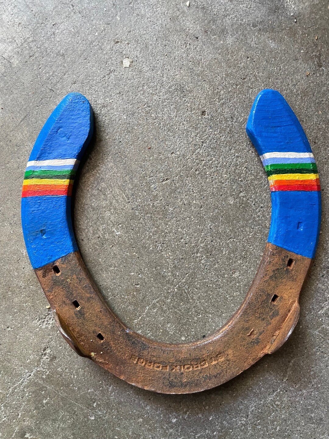 Hand-painted Horseshoe Blue Rainbow - Etsy