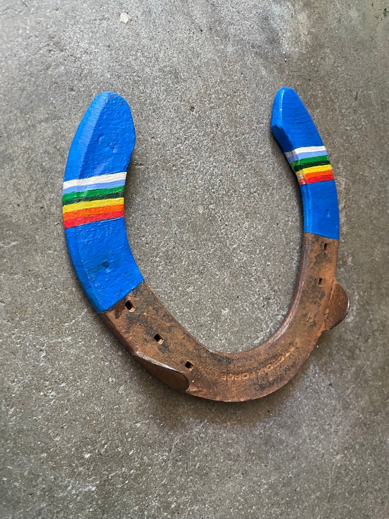 Hand-painted Horseshoe Blue Rainbow - Etsy