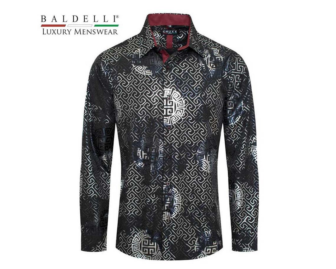 Men's Fashion Shirt Meander Pattern- Baldelli-cx-fl-2310-black - Etsy