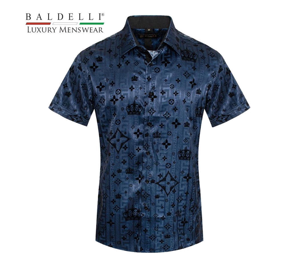 Men's Fashion Shirt Short Sleeve Cx by Baldelli-7272 Dark Blue - Etsy
