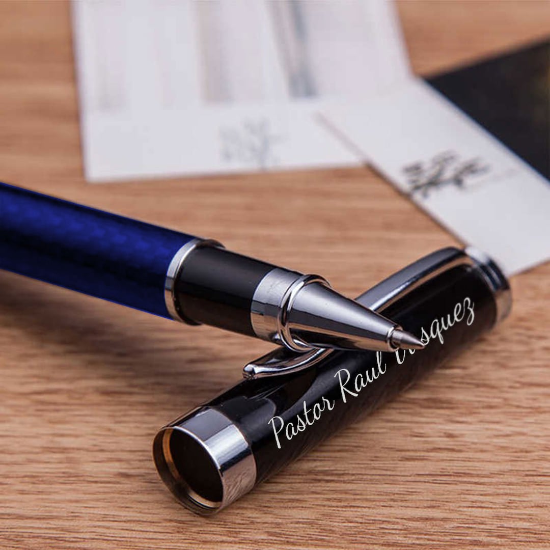 Personalized Elegant Carbon Fiber Executive Rollerball Ink Pen in Blue ...
