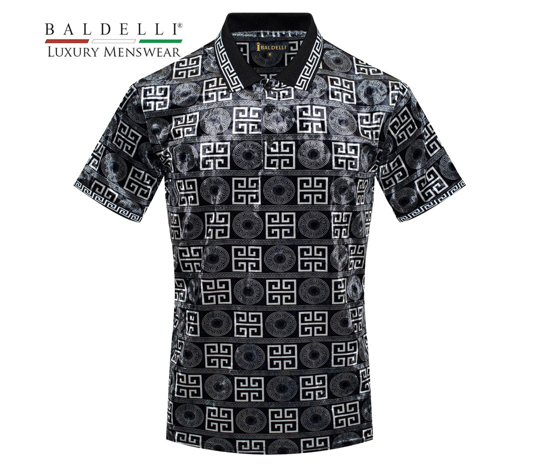 Men's Luxury Velvet Polo Shirt CX2389 by Baldelli - Black Color - Etsy