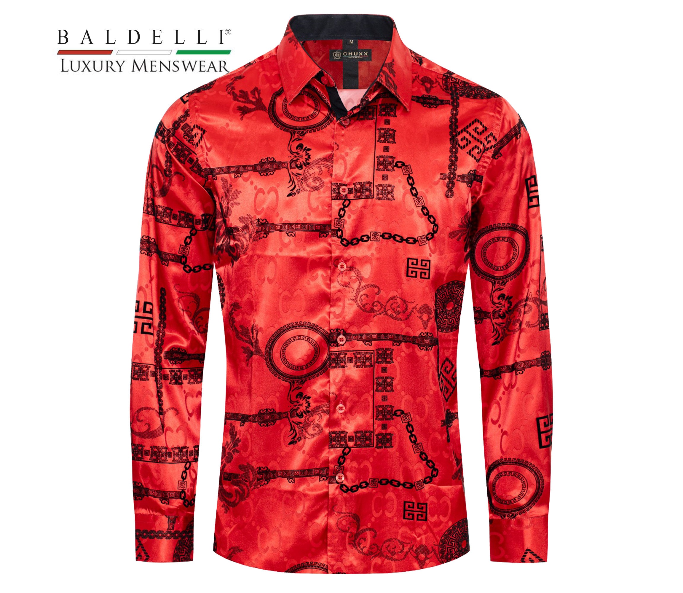 Men's Fashion Satin Dress Shirt - Baldelli-3302 Black Meander and ...