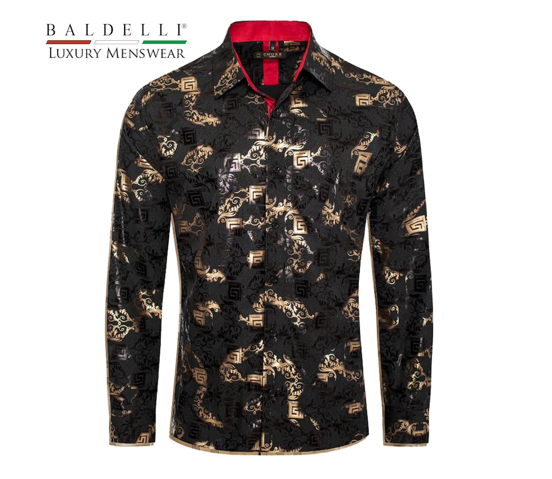 Men's Fashion Shirt Metallic Gold Overlay Meander/flourishes Pattern ...