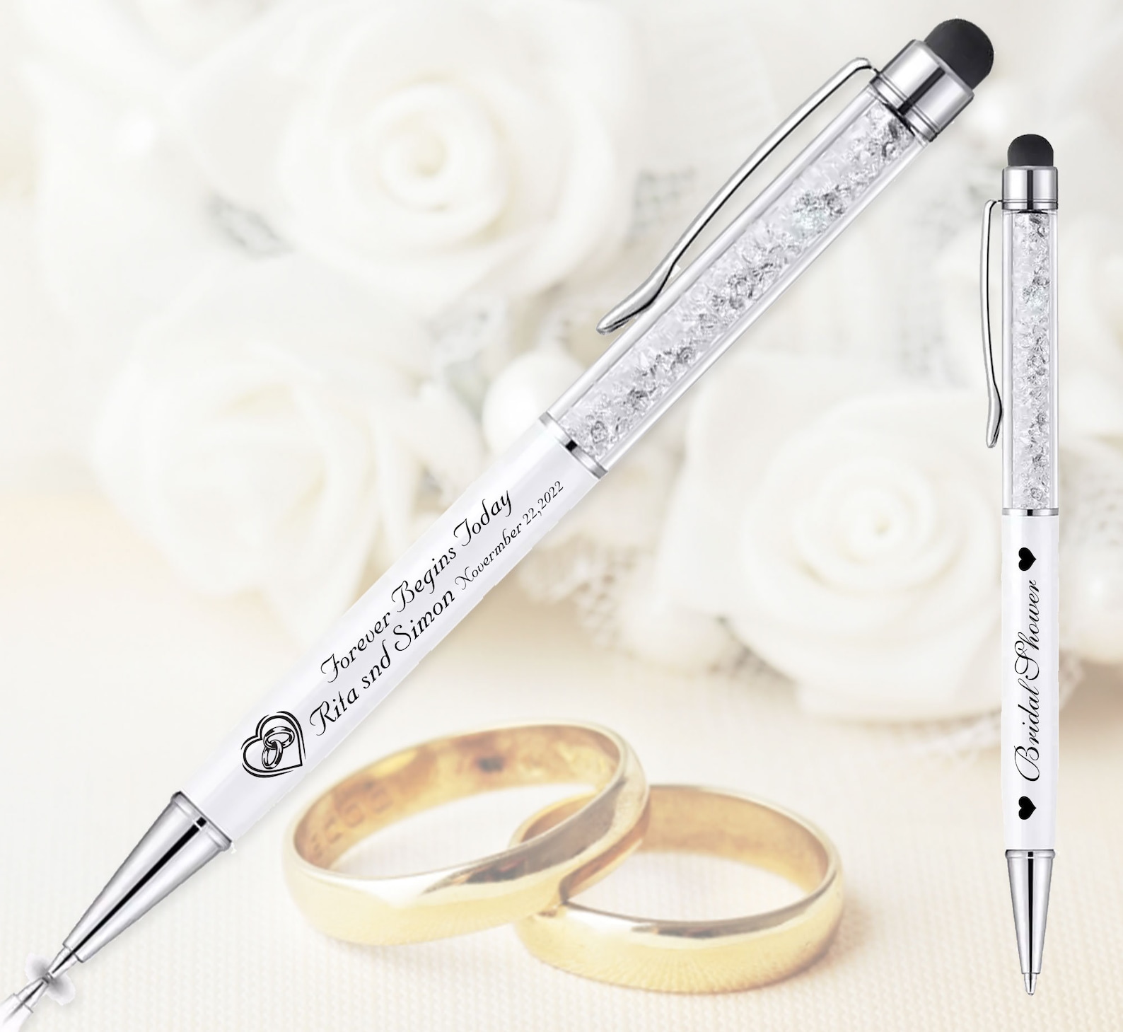 White Crystals Custom Wedding Ink Pen - Add Your Free Imprint - Etsy