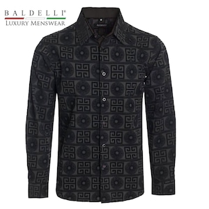 Men's Fashion Dress Shirt - Elegant Flocked Meander Pattern - Baldelli ...