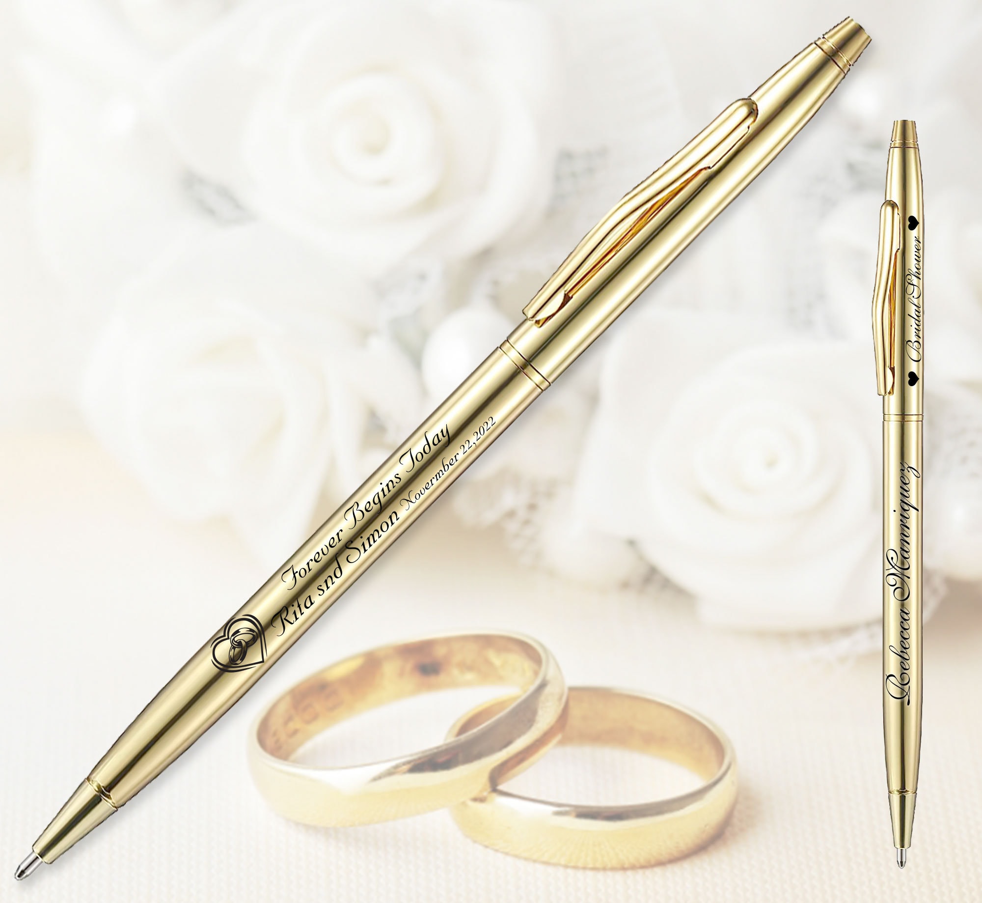 Slim Deluxe Gold Tone Metal Custom Wedding Ink Pen - Add Your Free ...