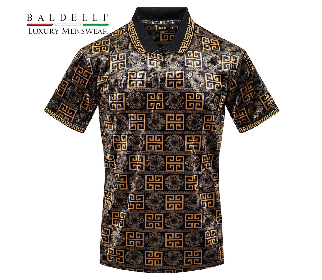 Men's Luxury Velvet Polo Shirt CX2389 by Baldelli - Black/gold - Etsy