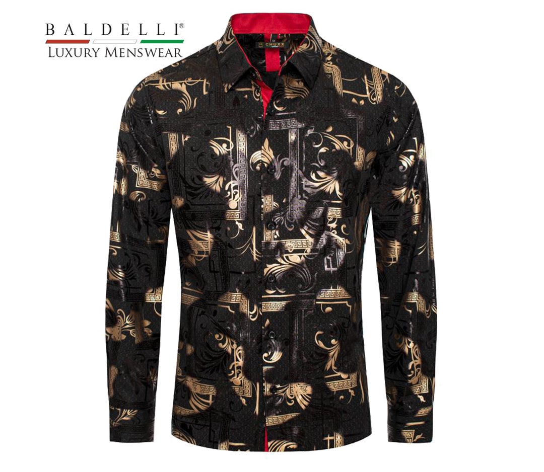 Men's Fashion Shirt Metallic Gold Overlay Meander/flourishes Pattern ...