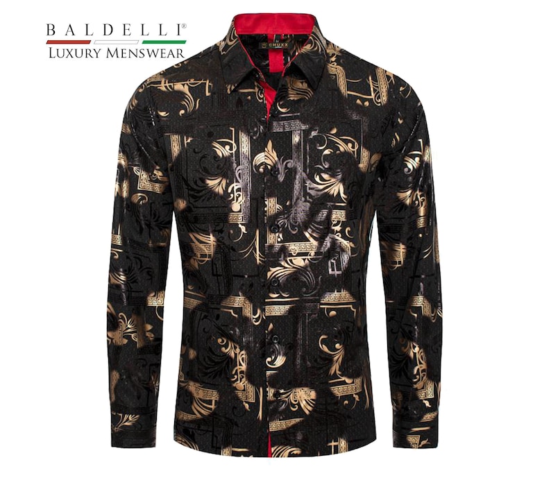 Men's Fashion Shirt Metallic Gold Overlay Meander/flourishes Pattern ...