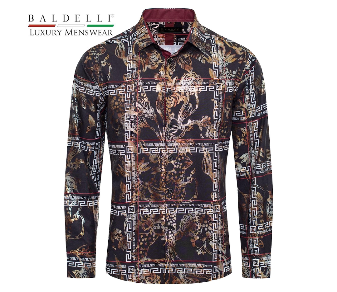 Men's Fashion Shirt Elegant Meander and Metallic Overlay - CX Baldelli ...