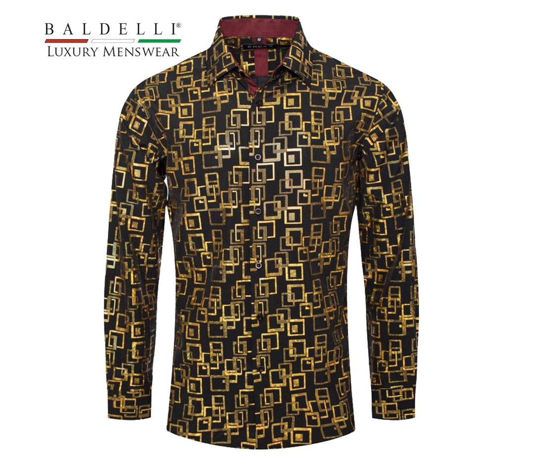 Men's Fashion Shirt Popular Metallic Gold Pattern- Baldelli-fl-2421 ...