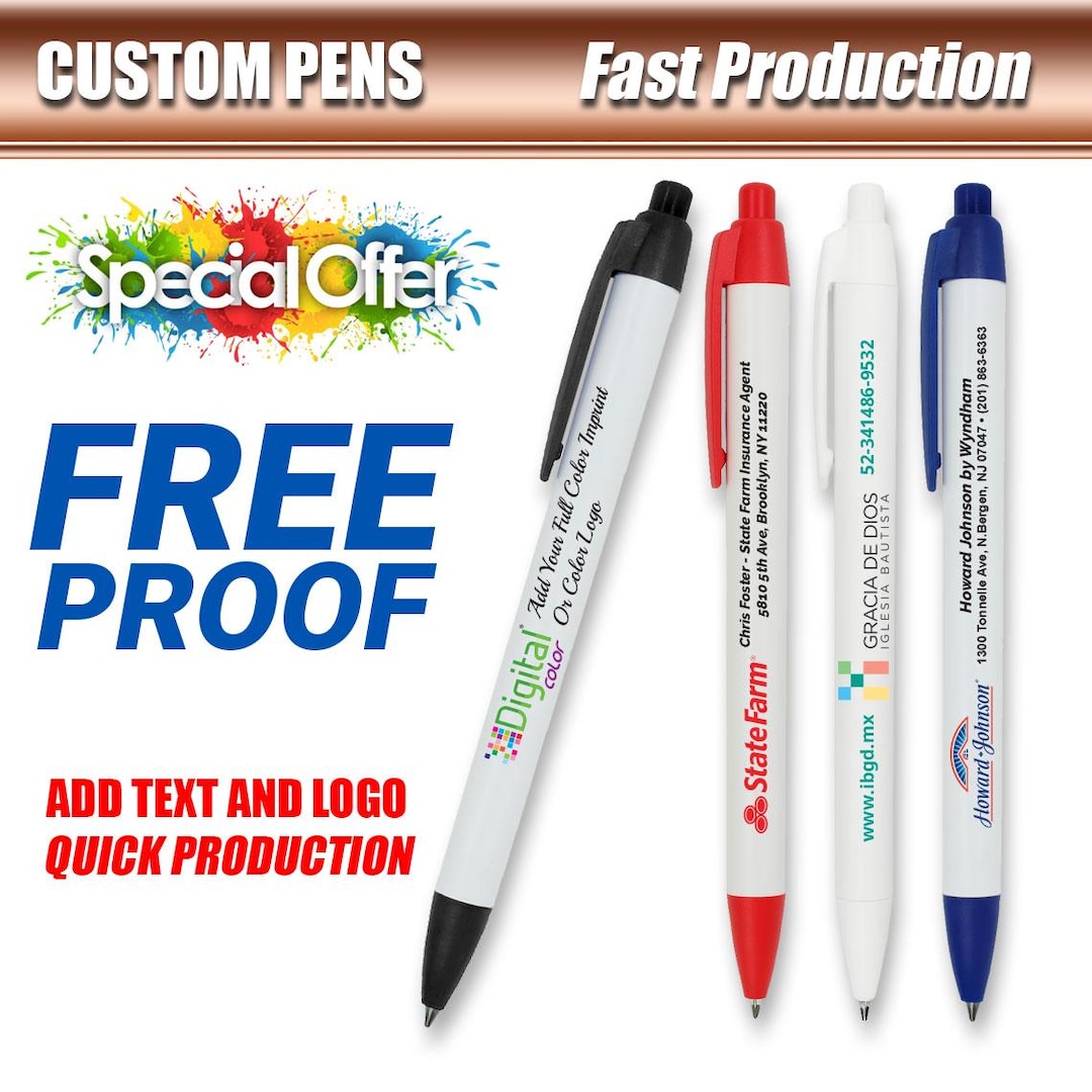 Custom Personalized Pens – Plastic Barrel With Color Trim | Free Proof ...