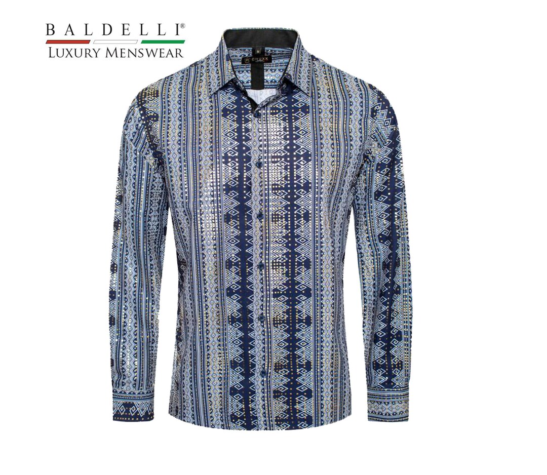 Western Luxury Dress Shirt - Aztec Rhombus Pattern With a Gold Dots ...