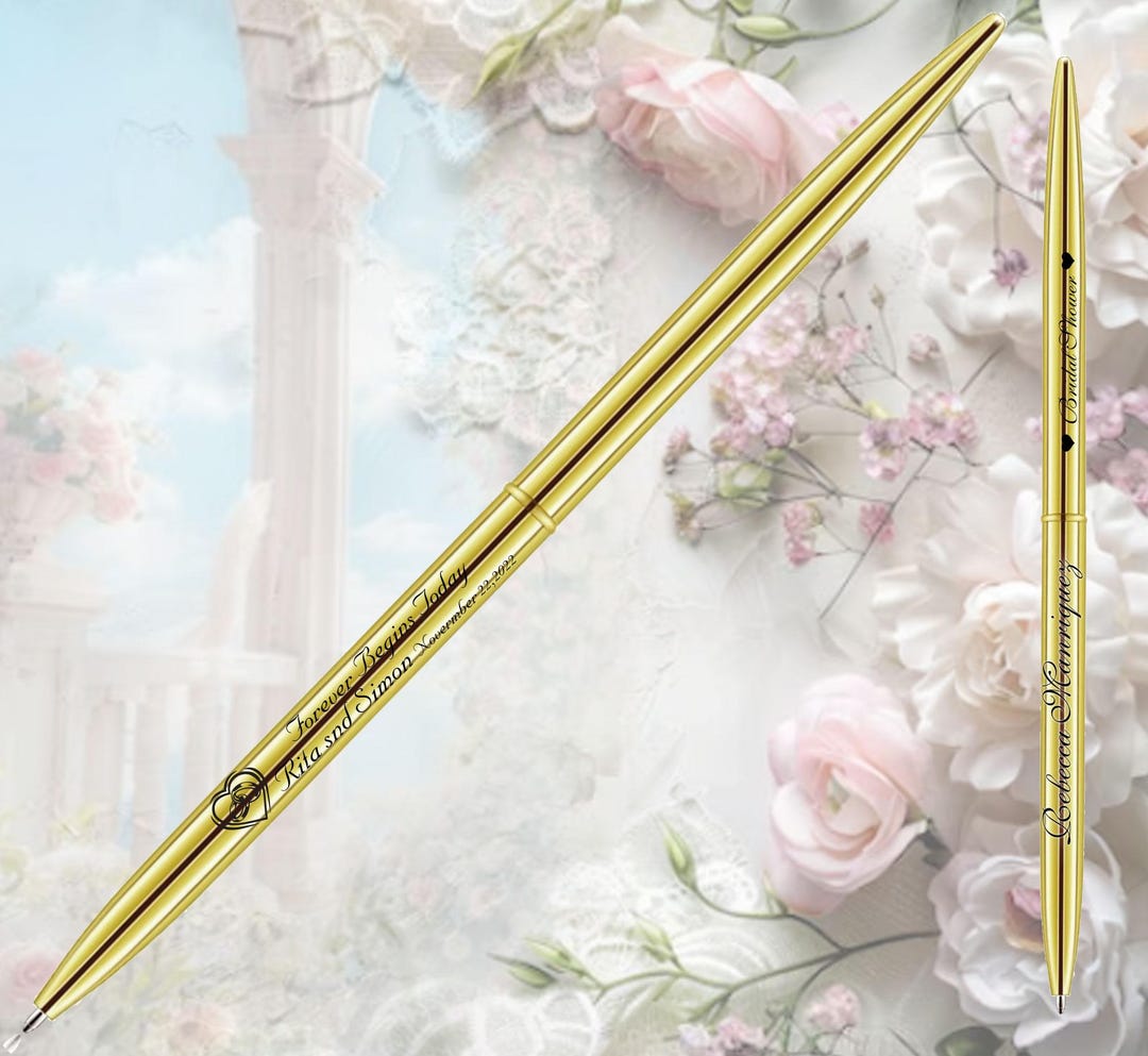 Slim Deluxe Gold Tone Metal Custom Wedding Signing Ink Pen - Add Your ...