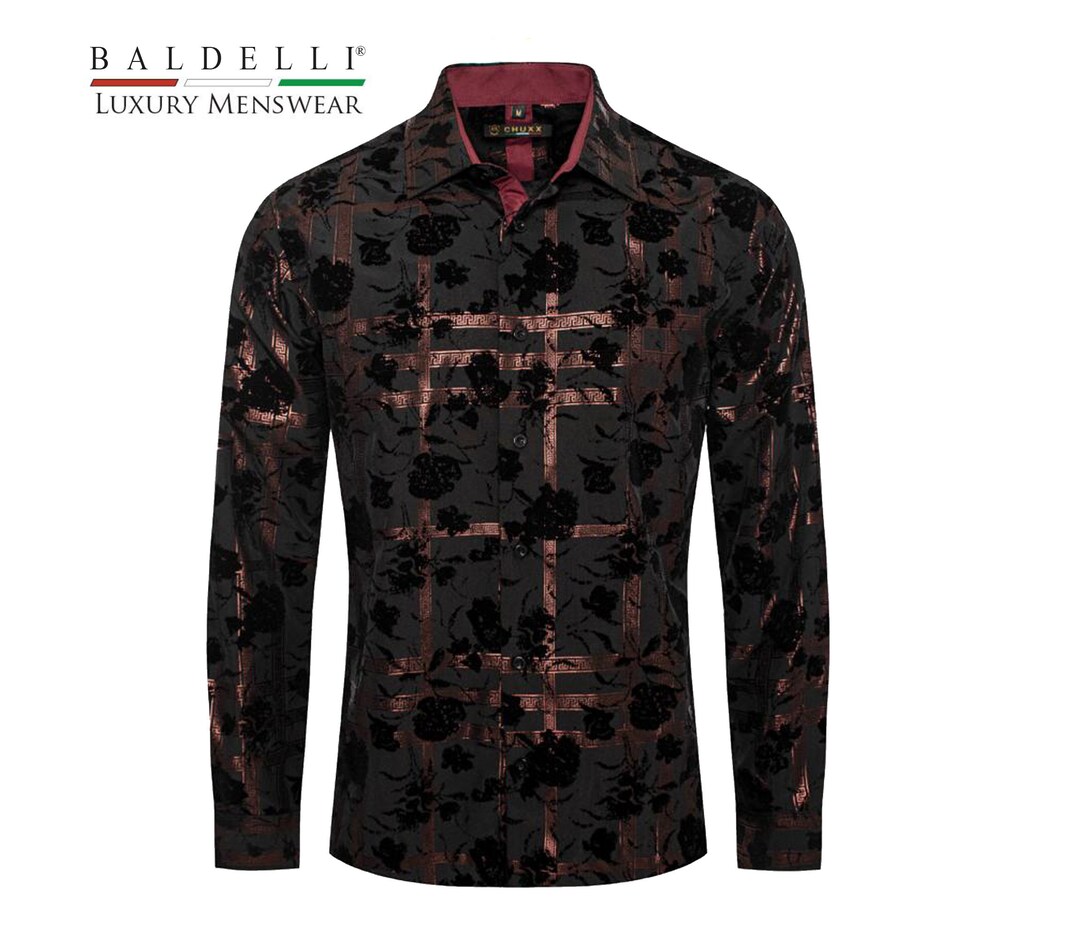 Men's Fashion Shirt Metallic Rose-gold Overlay Meander Pattern ...