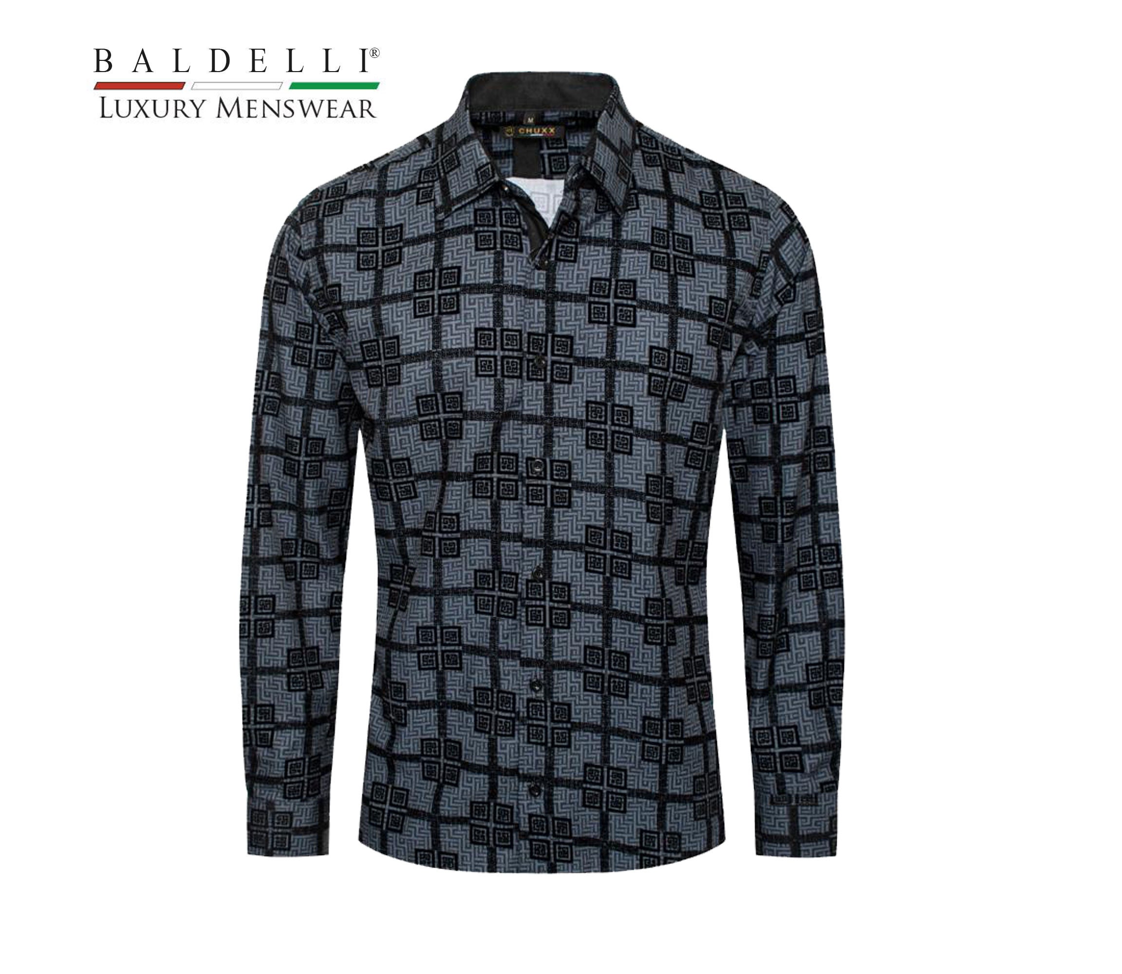 Men's Fashion Dress Shirt - Elegant Flocked Meander Pattern - Baldelli ...